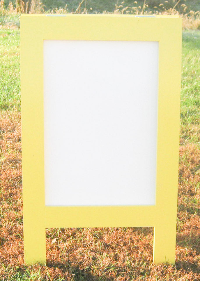 Bright and cheerful, sunny yellow dry erase sidewalk sign with a sleek ...